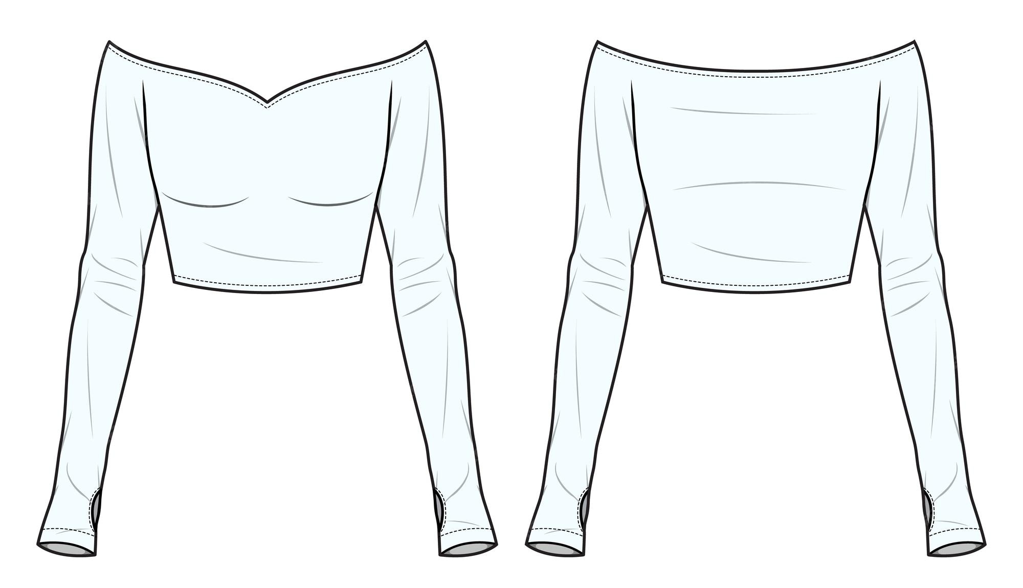 Premium Vector | Off shoulder tops front and back view technical flat ... Premium Vector | Off shoulder tops front and back view technical flat ...