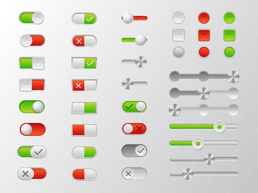 Premium Vector | On and off switch buttons UI design realistic menu elements Web sliders with ...