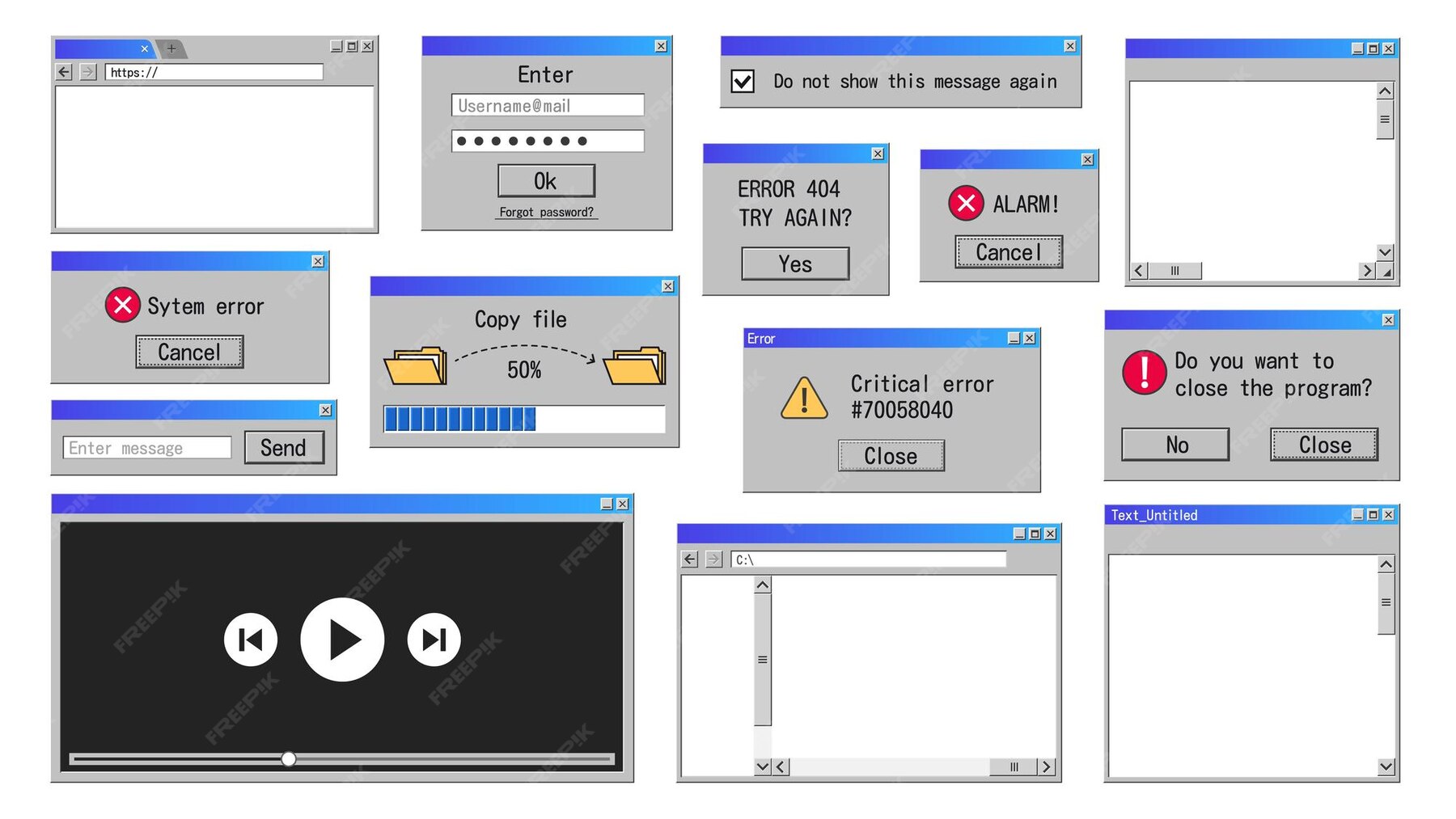 Premium Vector Old Interface Windows Retro Error Message Internet