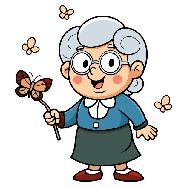 Premium Vector An Old Lady With A Butterfly On Her Hand