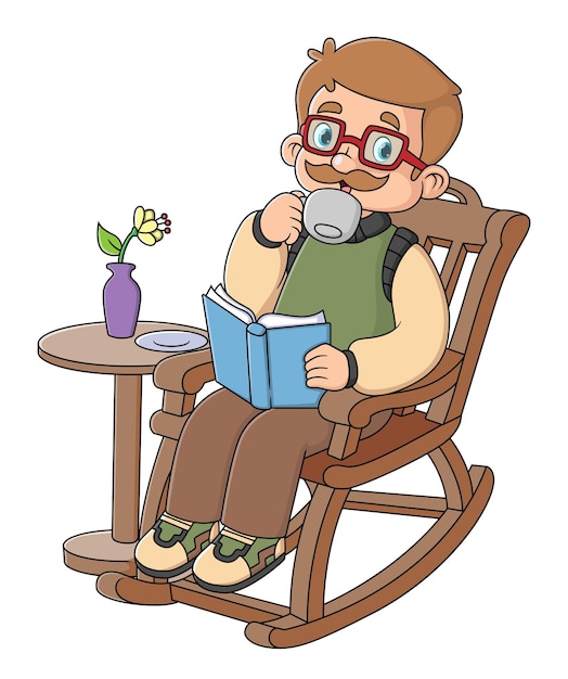 Premium Vector An Old Man Was Relaxing Sitting In A Rocking Chair