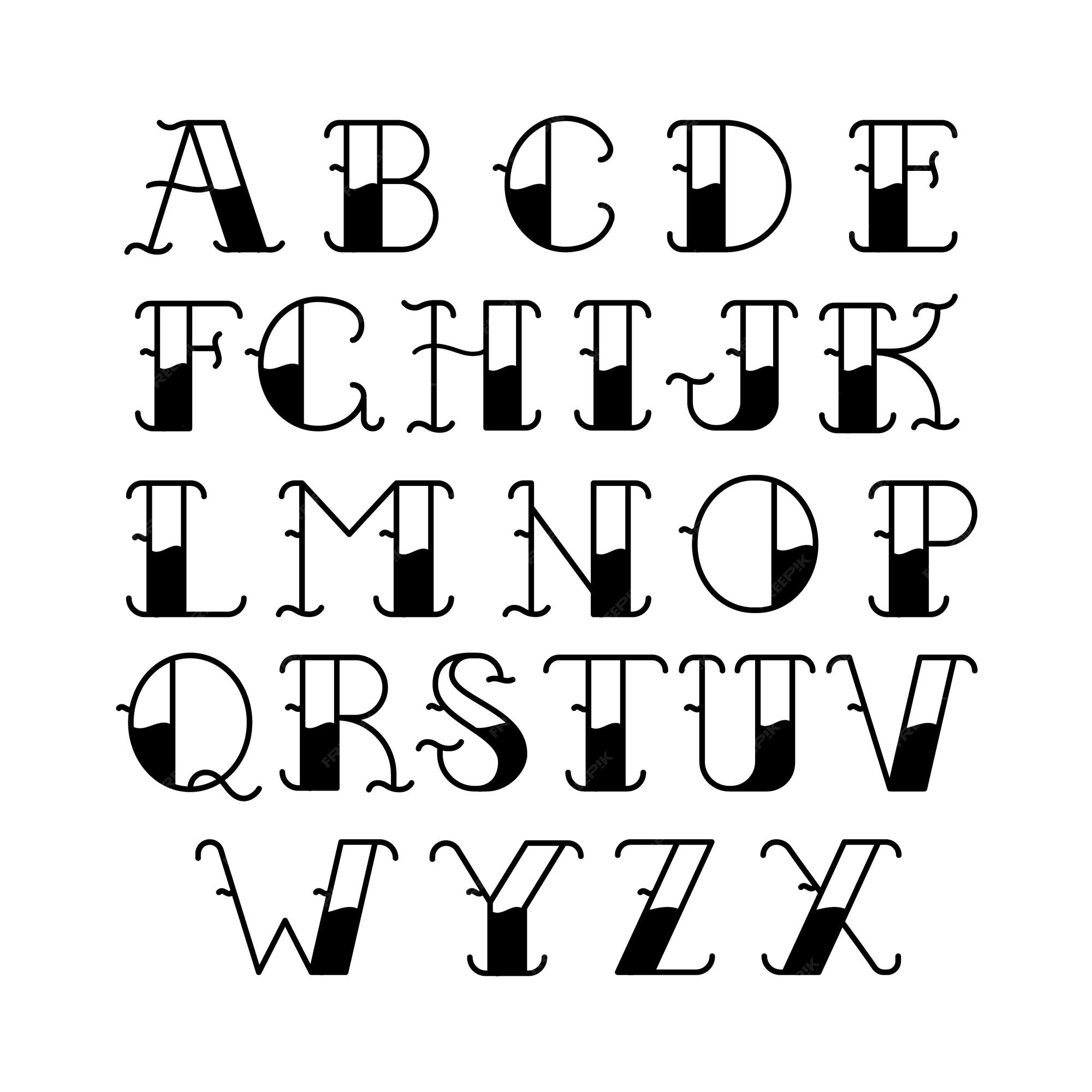 Premium Vector | Old school tattoo alphabet Vector illustration Premium Vector | Old school tattoo alphabet Vector illustration