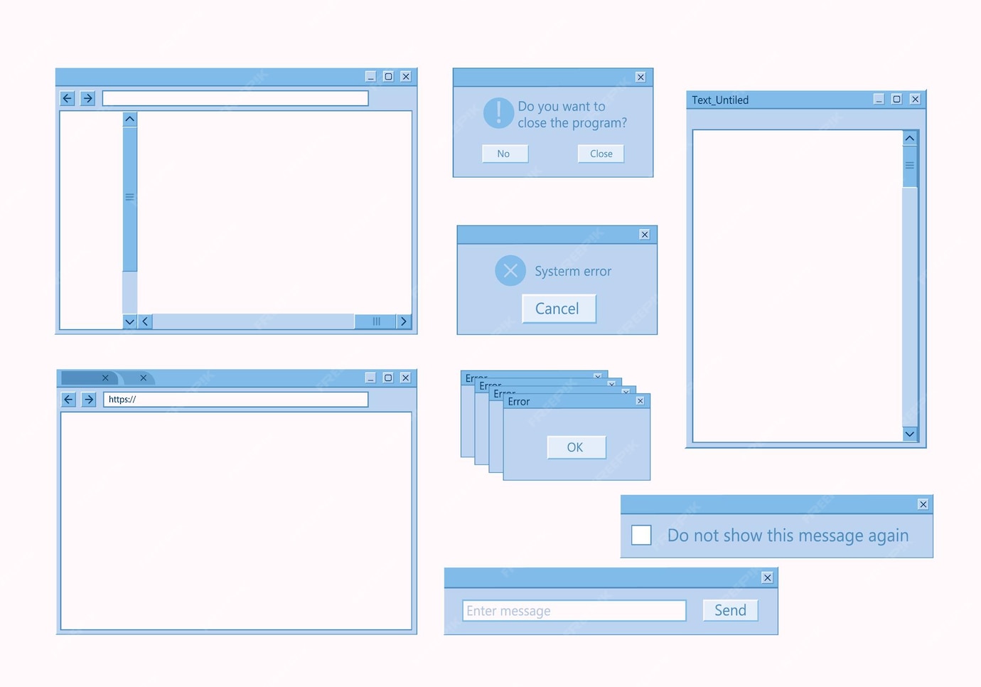 Premium Vector Old User Interface Old Computer Music And Video Player Ui Text Editor And