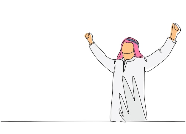 Premium Vector One Continuous Line Drawing Young Happy Muslim
