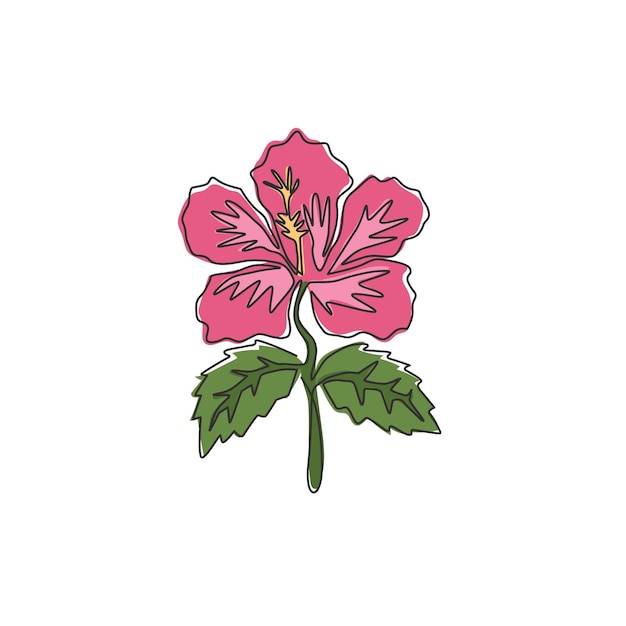 Premium Vector One Single Line Drawing Of Fresh Hibiscus Garden Logo