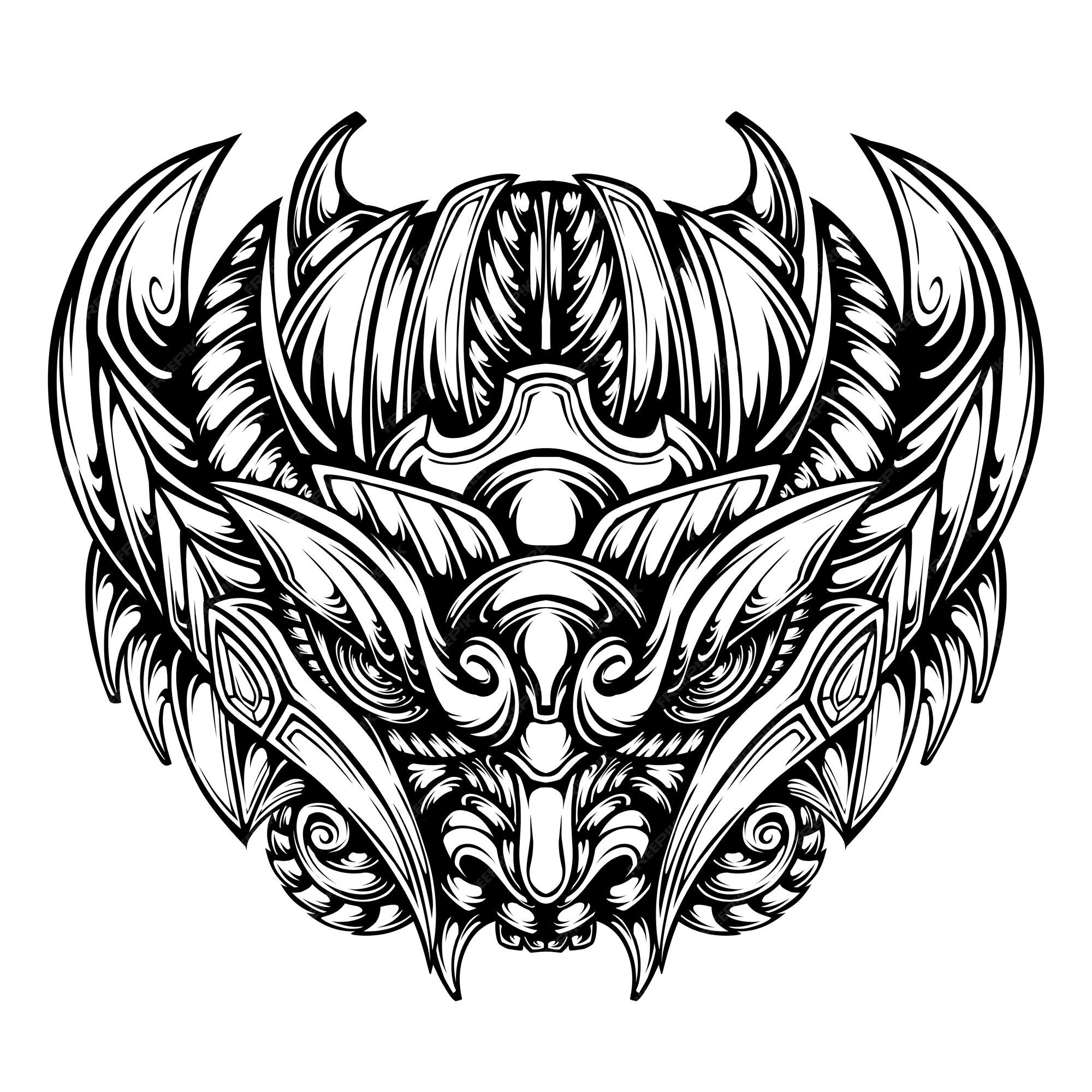 Premium Vector | Oni mask tattoo design vector Illustration Premium Vector | Oni mask tattoo design vector Illustration