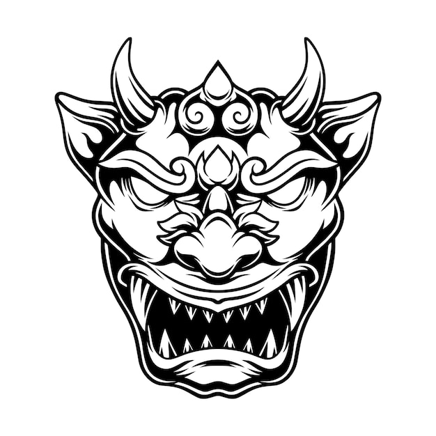 Premium Vector | Oni mask with ferocious expression Premium Vector | Oni mask with ferocious expression