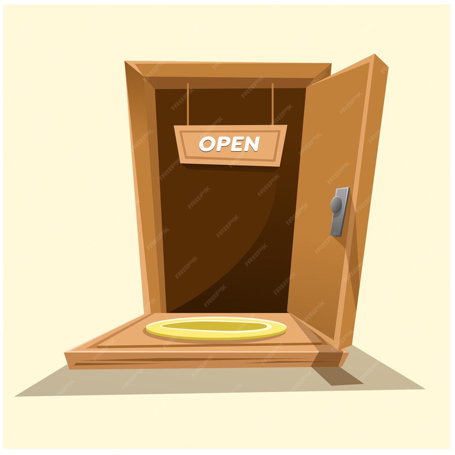Premium Vector | Open door. cartoon vector illustration. vintage poster ...
