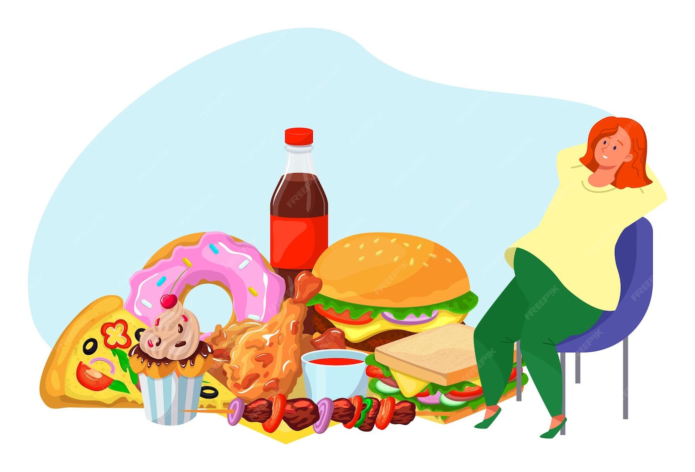 Premium Vector Overeat Fat Woman Character Overfeed Unhealthy