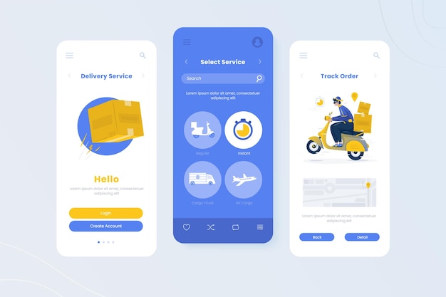 Premium Vector | Package delivery mobile application onboard screen Premium Vector | Package delivery mobile application onboard screen