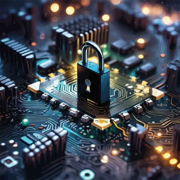 Premium Vector Padlock And Circuit Board With Binary Computer Circuit Padlock And Circuit 