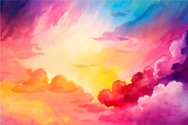 Premium Vector | A painting of a sunset with a colorful sky and clouds ... Premium Vector | A painting of a sunset with a colorful sky and clouds ...