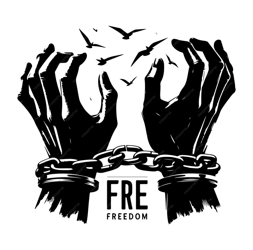Premium Vector A Pair Of Hands Chained To A Chain With The Text Words Freedom A Pair Of Hand