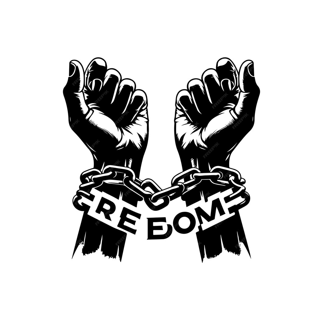 Premium Vector A Pair Of Hands Chained To A Chain With The Text Words Freedom A Pair Of Hand