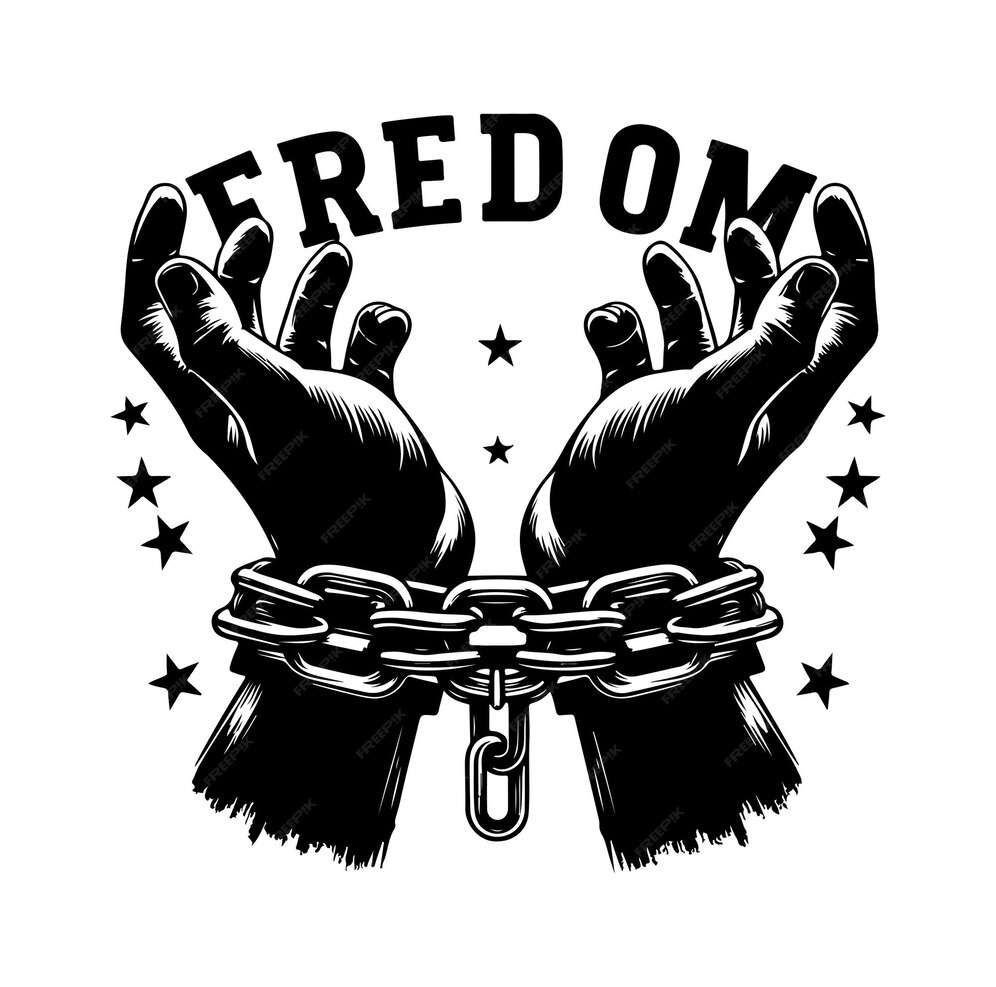 Premium Vector A Pair Of Hands Chained To A Chain With The Text Words Freedom A Pair Of Hand