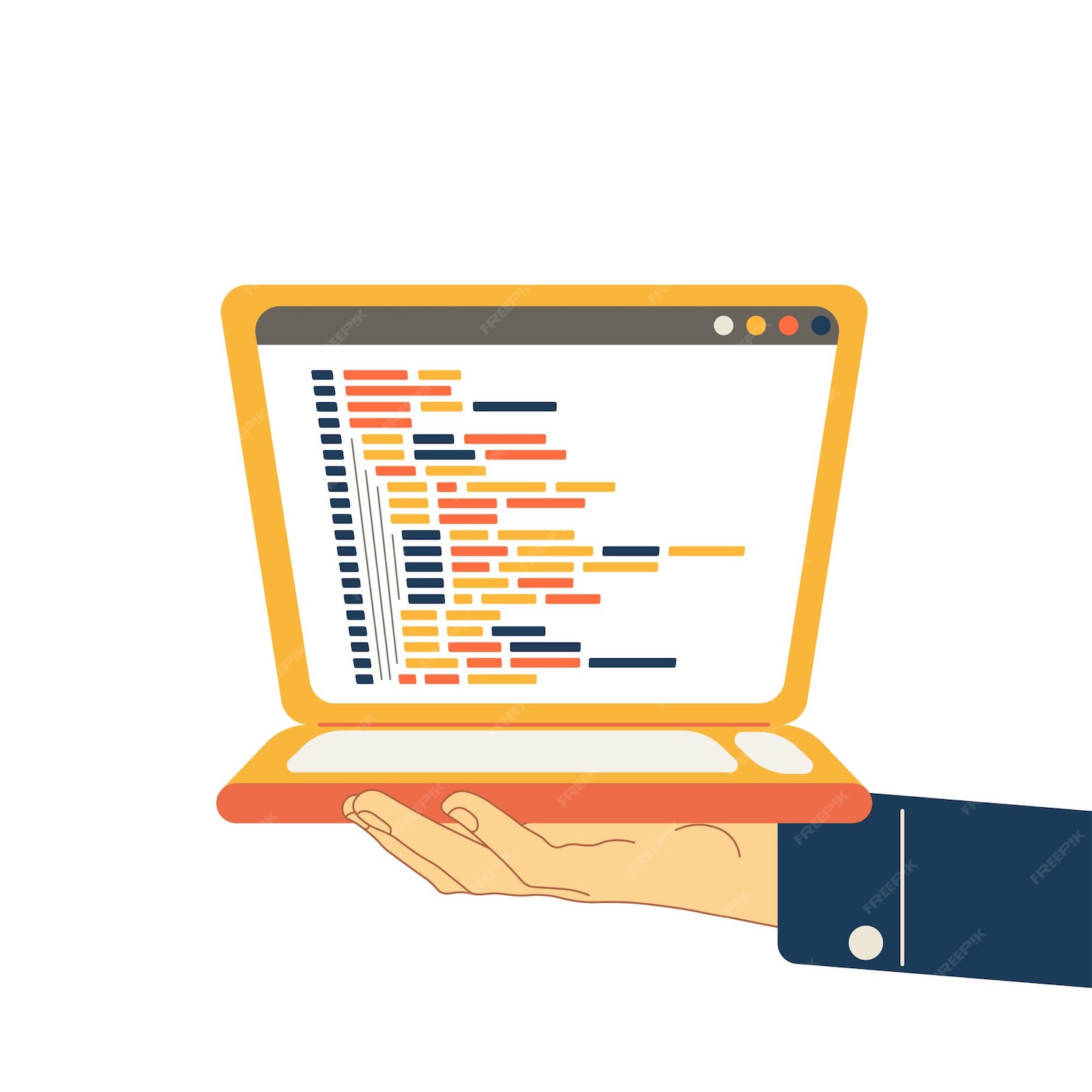 Premium Vector | On the palm of a person's hand is a laptop with a ...