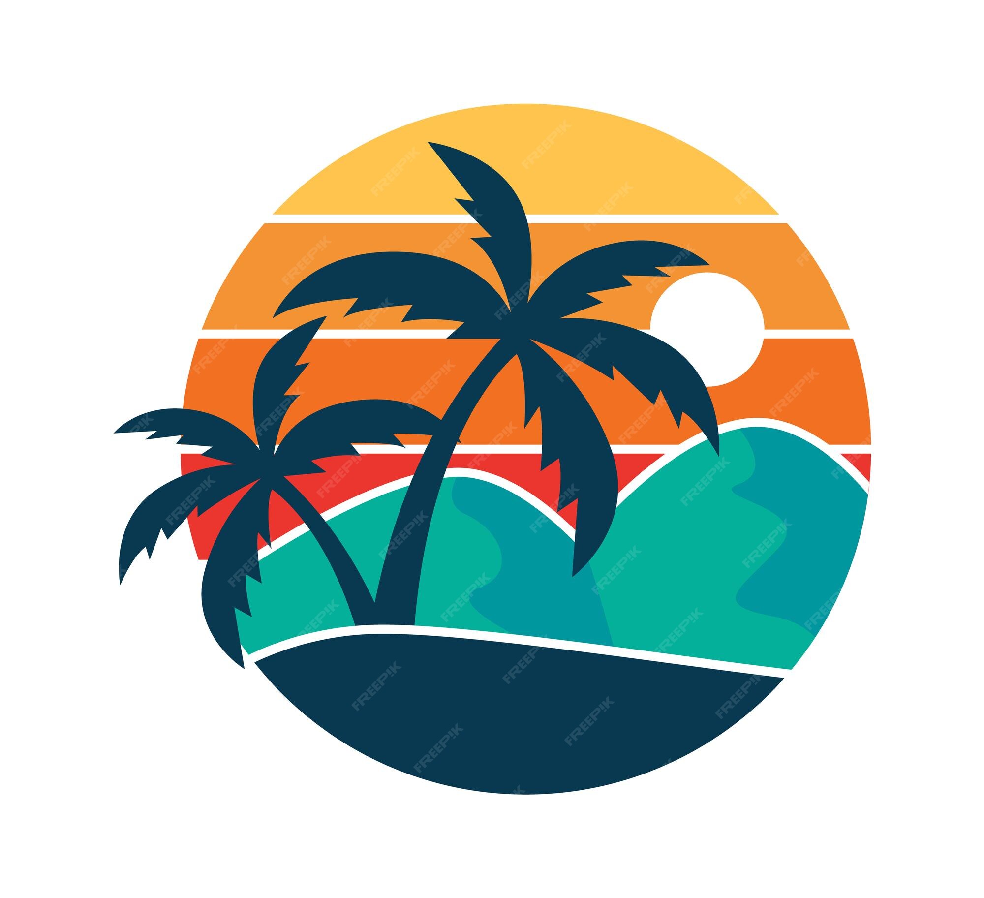 Premium Vector Palms Beach Round Retro Badge Vector Illustration