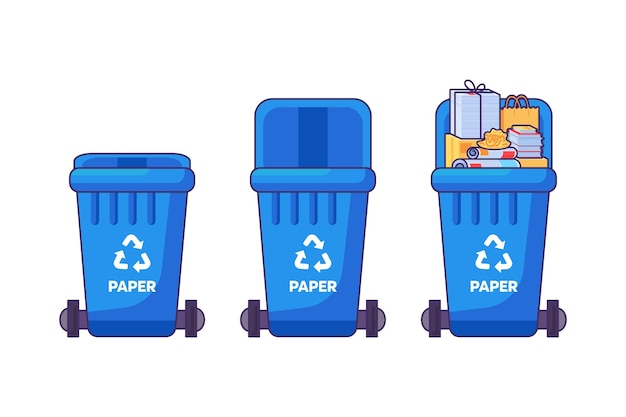 Premium Vector | Paper Waste Recycling Sorting Lid Containers Premium Vector | Paper Waste Recycling Sorting Lid Containers