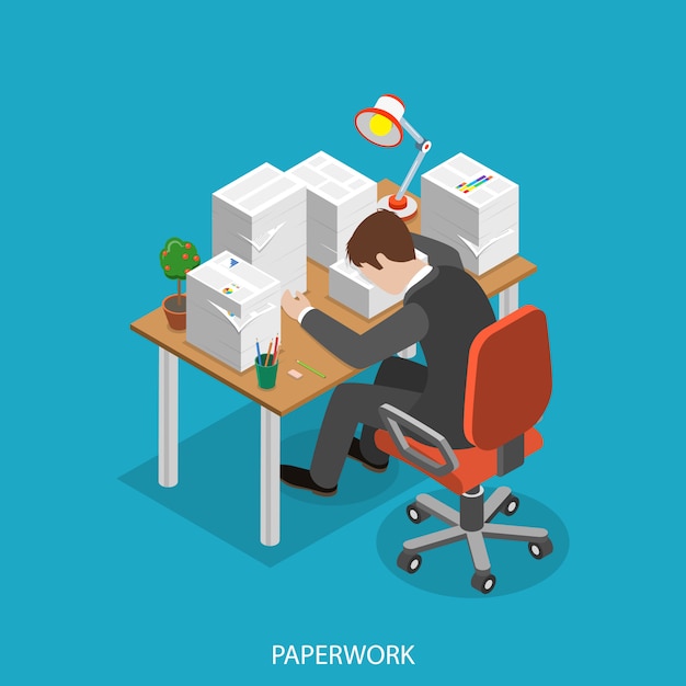 Premium Vector | Paperwork isometric flat vector concept. Premium Vector | Paperwork isometric flat vector concept.