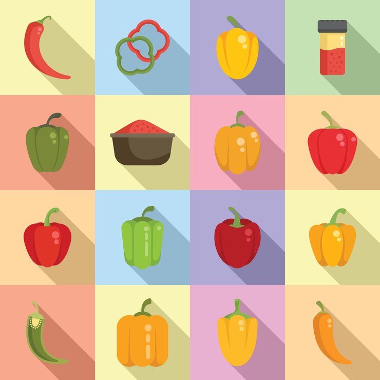 Premium Vector | Paprica icons set flat vector capsicum bell Premium Vector | Paprica icons set flat vector capsicum bell