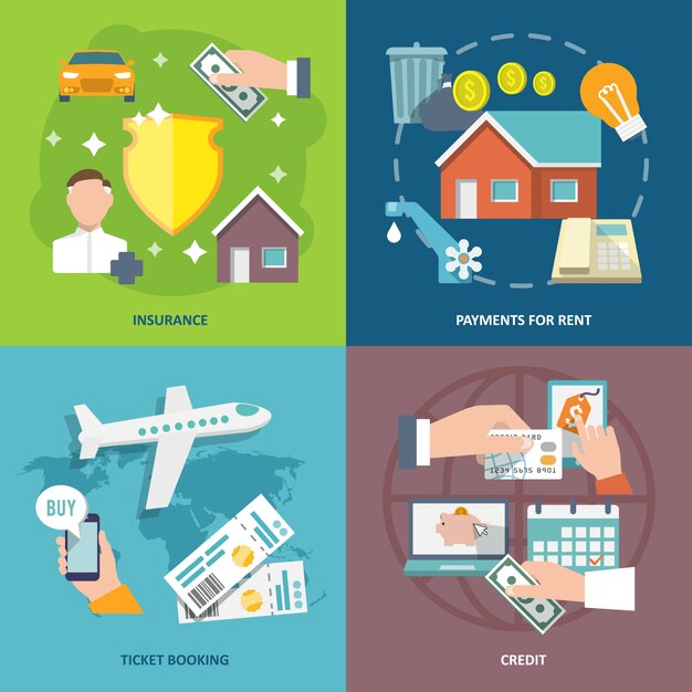Premium Vector | Pay bill icons flat set Premium Vector | Pay bill icons flat set