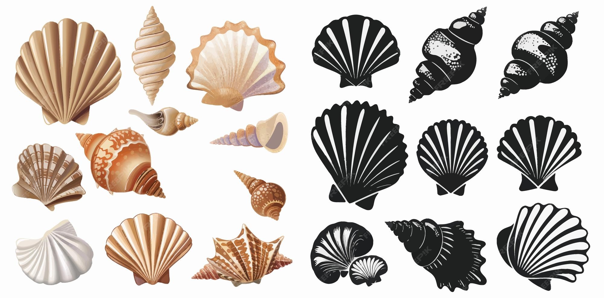 Premium Vector | Pearl seashell silhouettes Premium Vector | Pearl seashell silhouettes