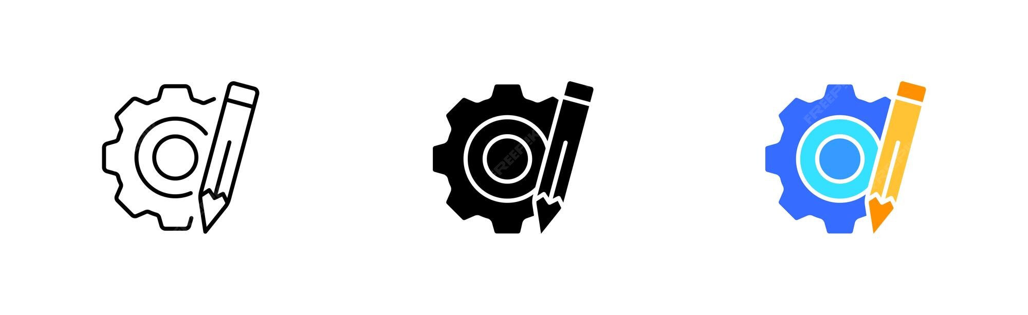 Premium Vector | Pen with gears set icon control panel cube scroll book instruction website tune ...