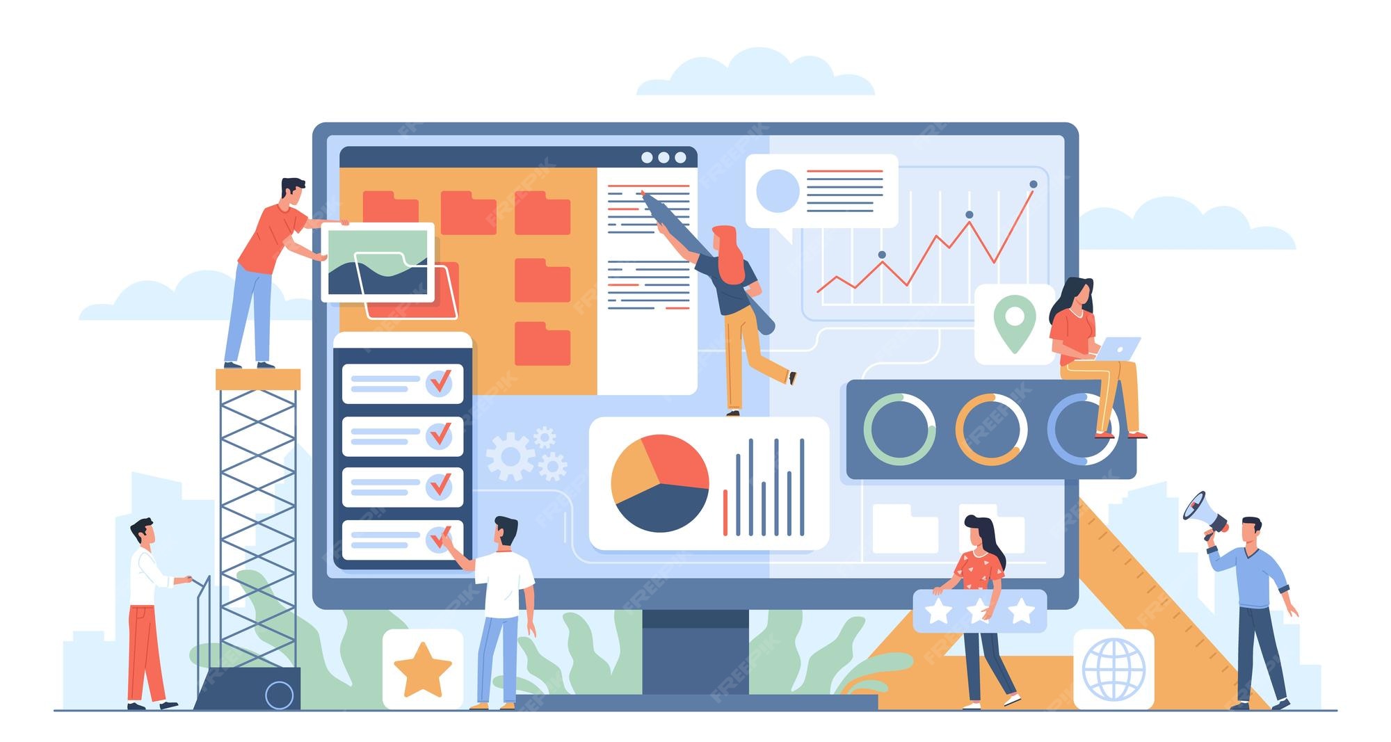 Premium Vector People Build Website Developers Create Software Designers And Programmers Work