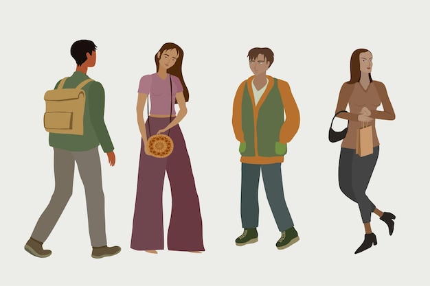 Premium Vector People In Different Poses Dressed In Casual Style