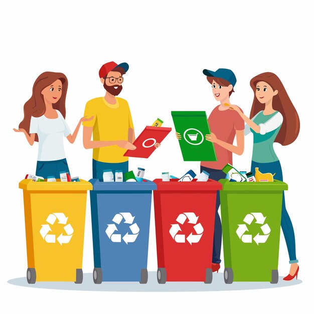 Premium Vector | People_doing_Waste_sorting_into_recycling_bins Premium Vector | People_doing_Waste_sorting_into_recycling_bins