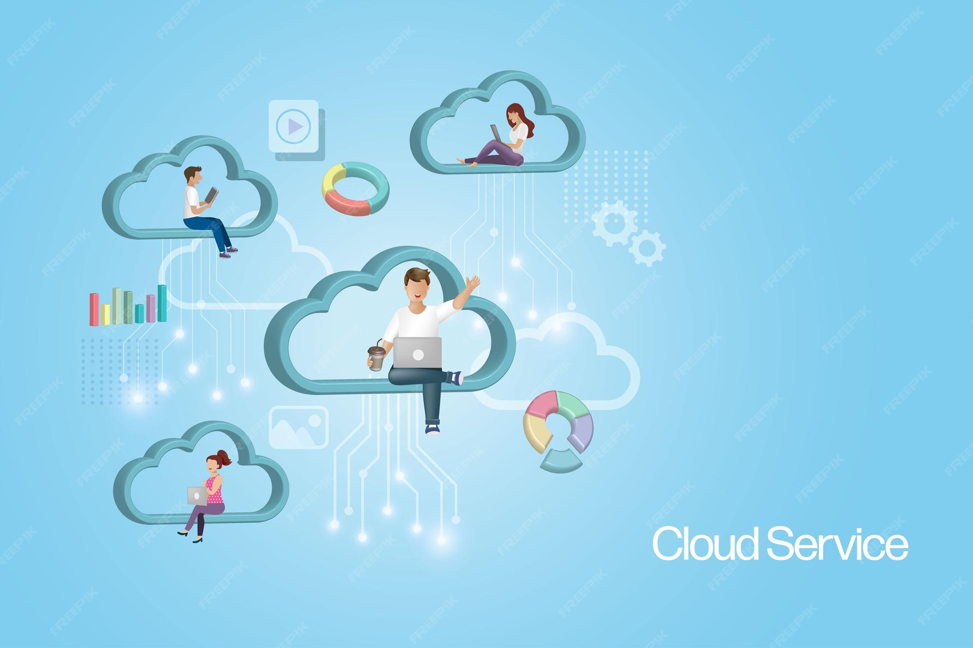 Premium Vector | People working on cloud computing digital data storage ...