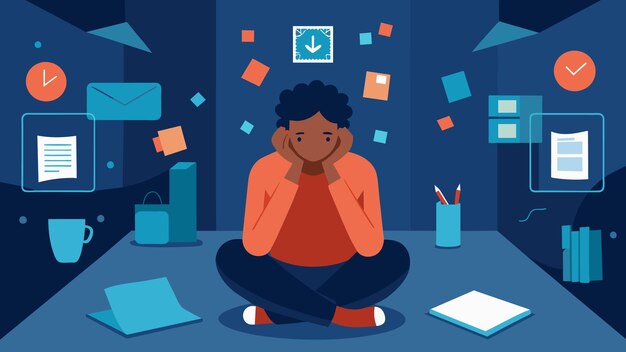 Premium Vector | A person in a room with walls covered in conflicting ... Premium Vector | A person in a room with walls covered in conflicting ...
