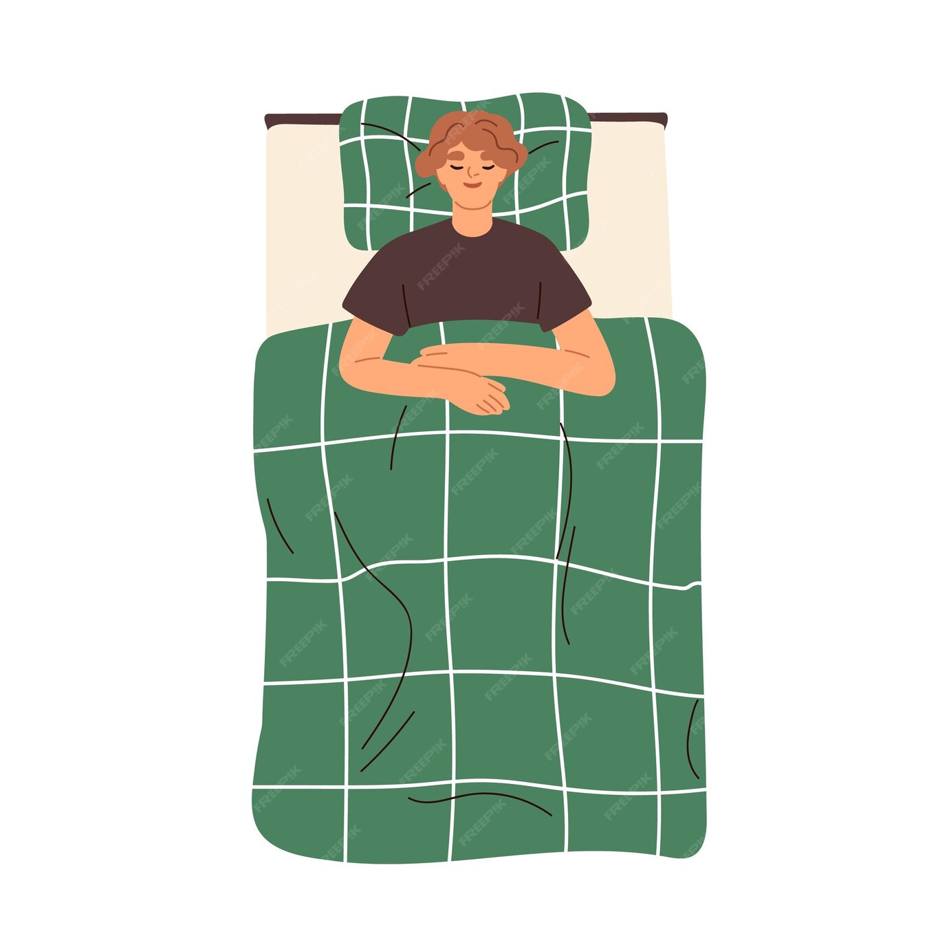 Premium Vector Person Sleeping In Bed With Pillow And Blanket Man Asleep Alone Lying On Back