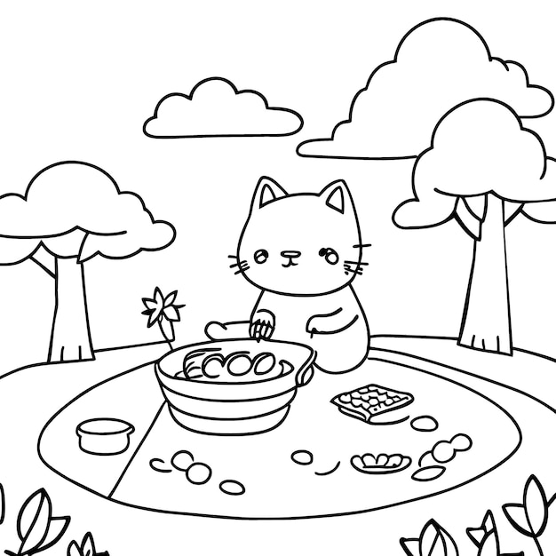 Premium Vector | Picnic vector illustration line art Premium Vector | Picnic vector illustration line art