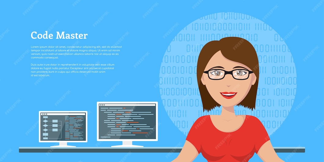 Premium Vector | Picture of a sm programmer woman, with computer ...