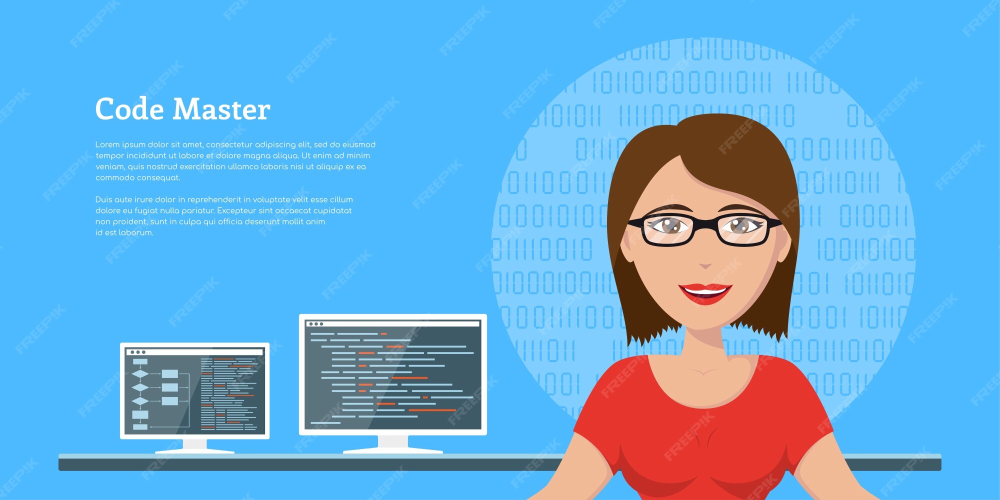 Premium Vector | Picture of a sm programmer woman, with computer ...