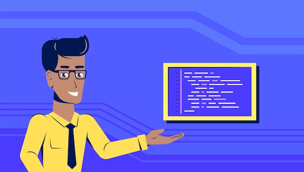 Premium Vector Coding Programming Application Development Concept Caucasian Man Programmer