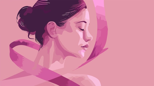 Pink Ribbon Woman Face Icon Breast Cancer Awareness Premium Ai