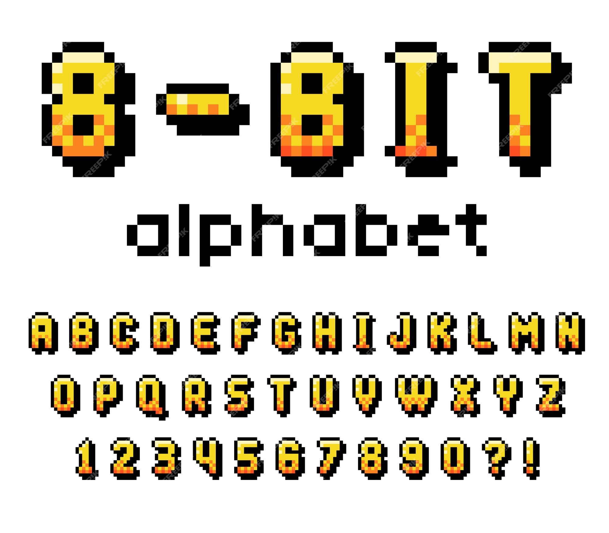 Premium Vector | Pixel 8 bit font and alphabet letters and numbers ... Premium Vector | Pixel 8 bit font and alphabet letters and numbers ...