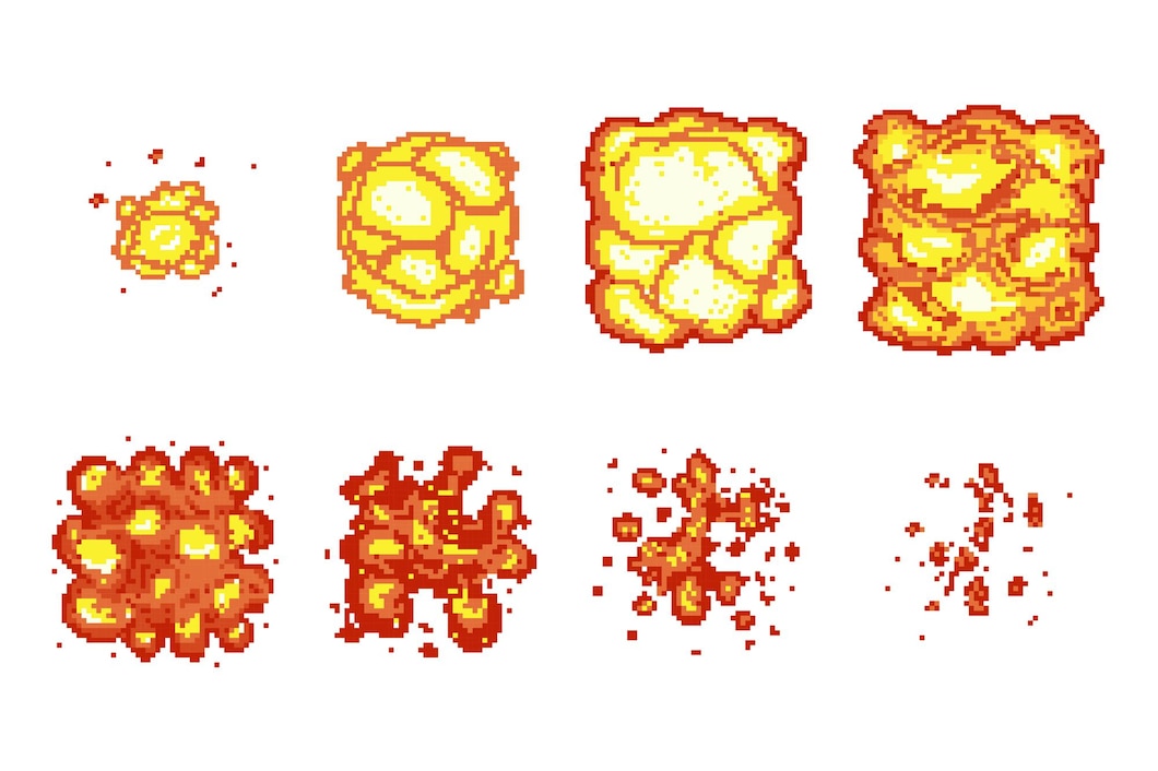 Premium Vector | Pixel art explosion animation frames. Premium Vector | Pixel art explosion animation frames.