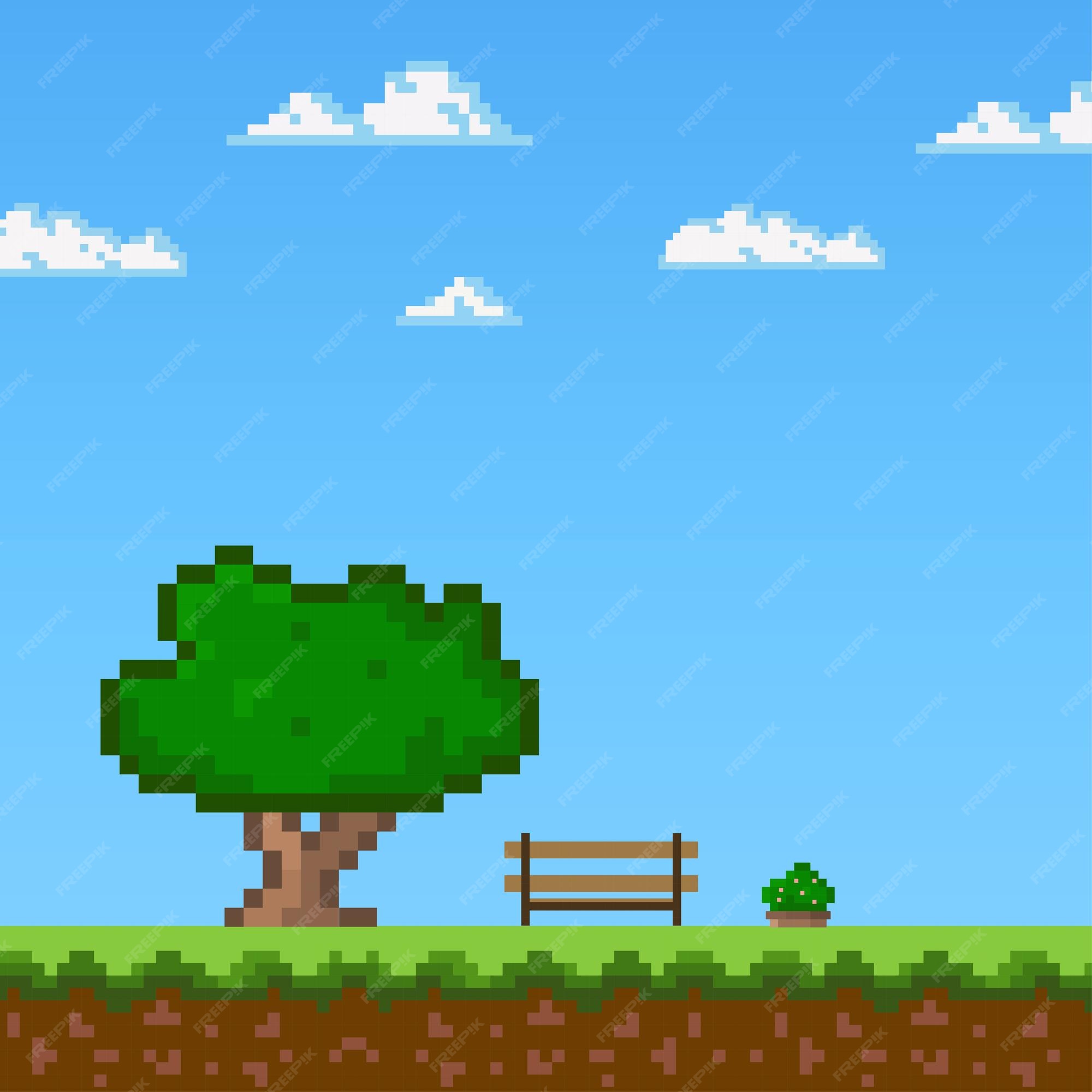 Premium Vector | Pixel art game background trees grass ground pixel art ... Premium Vector | Pixel art game background trees grass ground pixel art ...