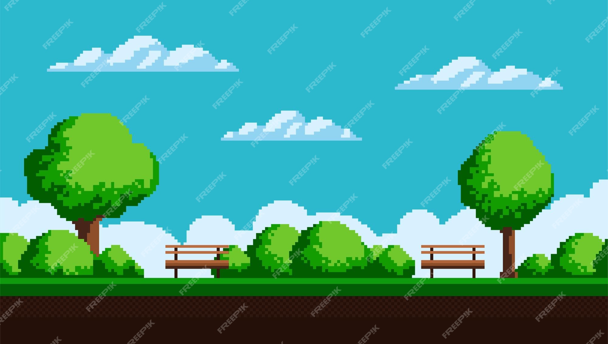 Premium Vector | Pixel art game background with trees ground grass sky ... Premium Vector | Pixel art game background with trees ground grass sky ...