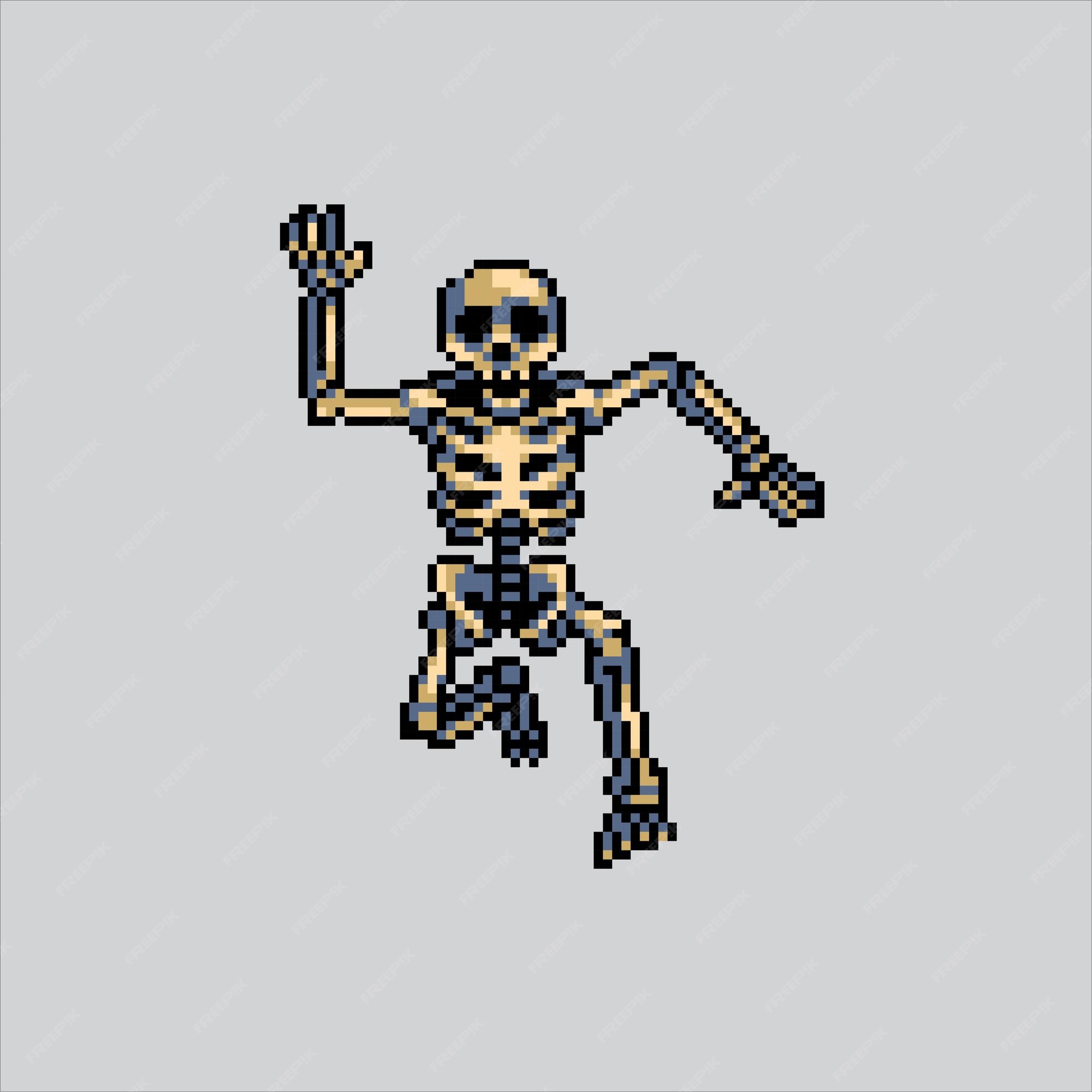 Premium Vector Pixel Art Illustration Skeleton Pixelated Skeleton Scary Skeleton Pixelated For