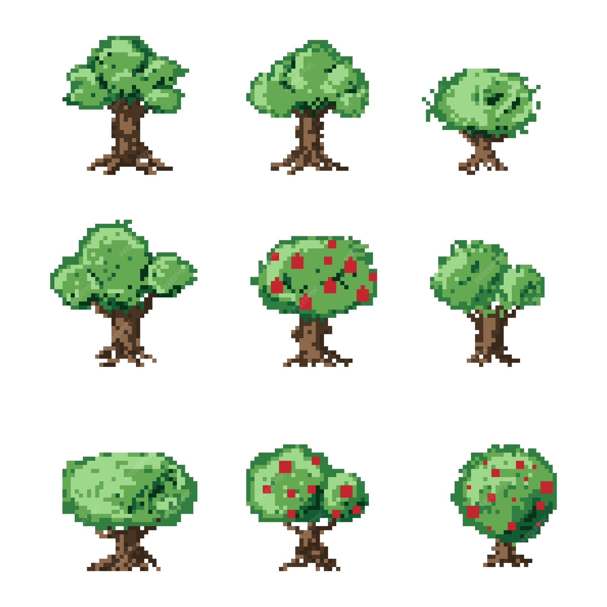 Premium Vector | Pixel art trees set Premium Vector | Pixel art trees set
