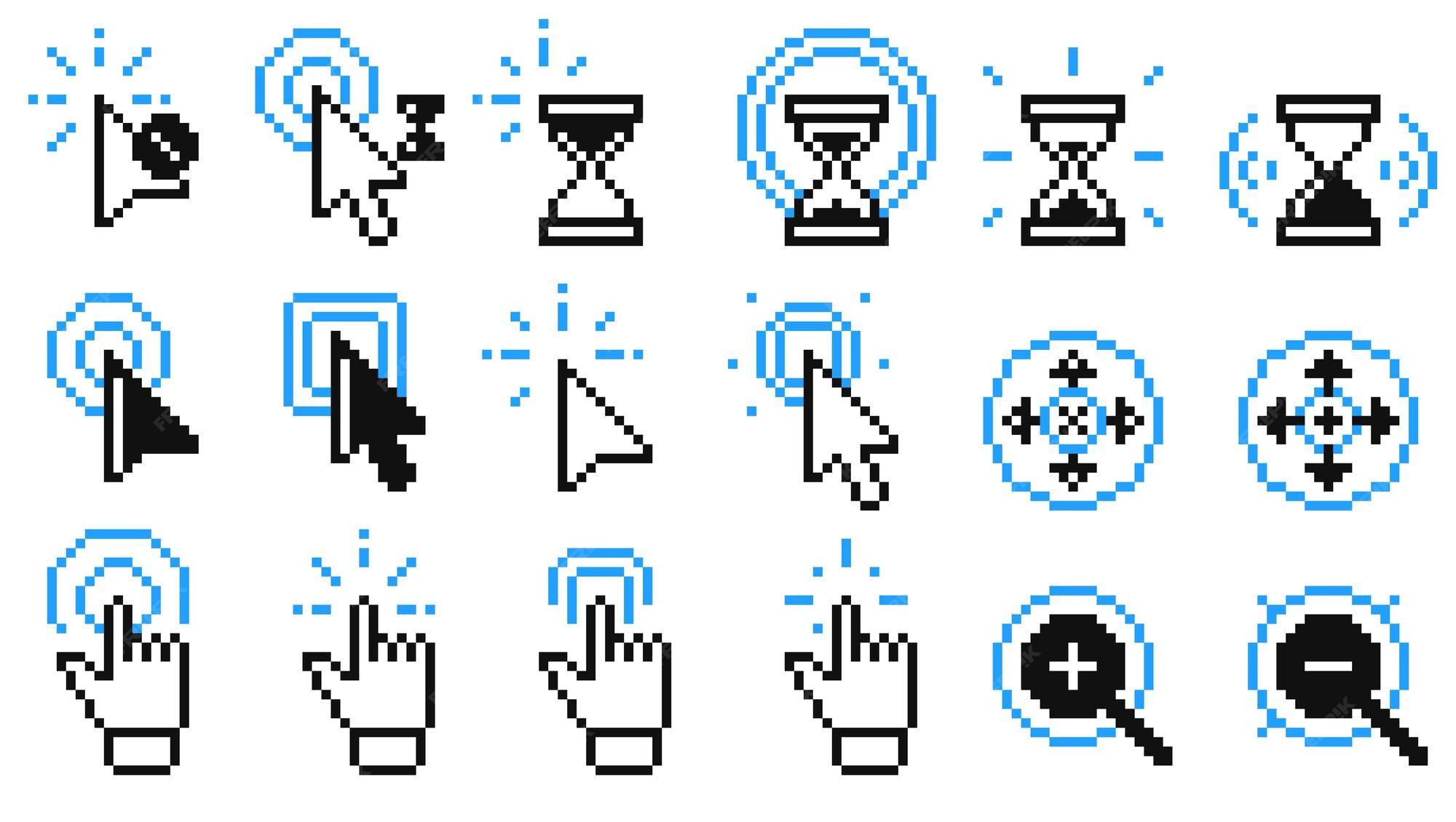 Premium Vector | Pixel click icons Vector arrow clicks icon mouse pointer hand touch finger tap ...