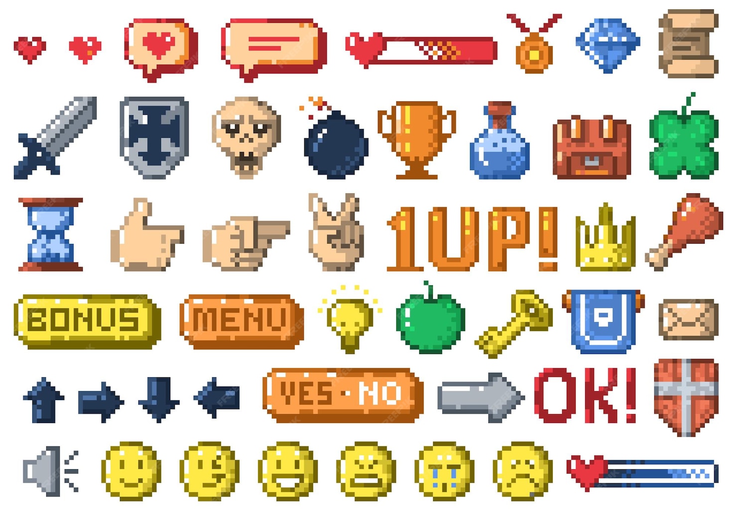 Premium Vector | Pixel game ui icons Retro video game interface buttons and elements 8 bit app ...