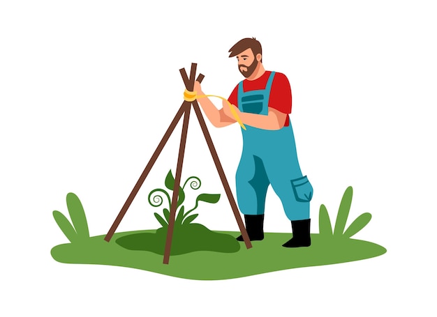 Premium Vector Planting Cartoon Man Working In Garden Agricultural