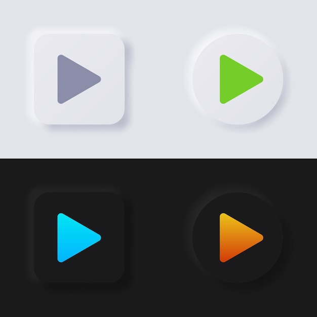 재생 버튼 아이콘 화살표 아이콘은 웹 디자인 응용 프로그램 Ui 등을 위한 다중 색상 뉴모피즘 버튼 소프트 Ui 디자인을 설정합니다 프리미엄 벡터