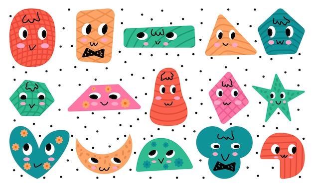 Premium Vector | Playful Geometric Shapes with Faces and Patterns Premium Vector | Playful Geometric Shapes with Faces and Patterns