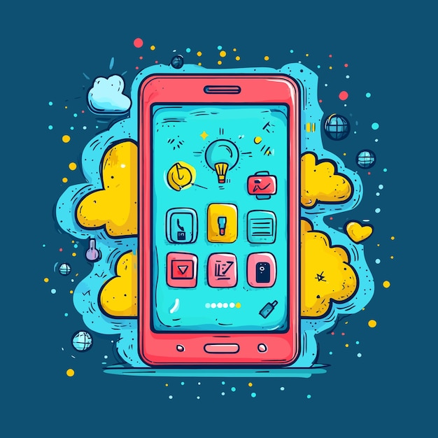 Playful Mobile App Interface Cartoon Icon vector illustration Premium AI generated vector